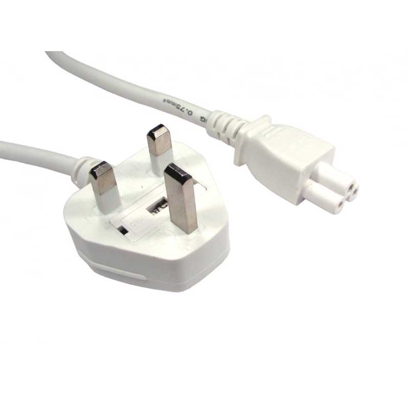 Uk To Cloverleaf C5 Power Cable. 1.8 Metre. White | EuroNetwork