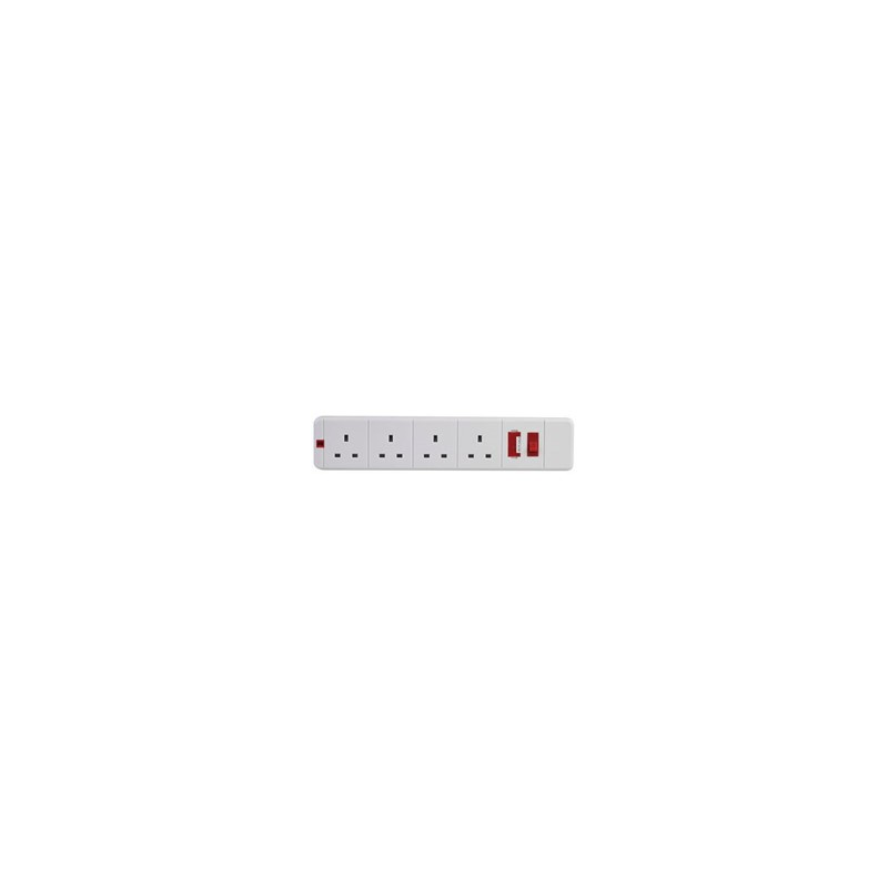 4 Gang UK Rewireable Extension Socket White Switch Neon Light | EuroNetwork