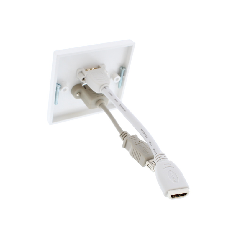 White HDMI, USB B-A Wall Plate. Female Fly Lead. | EuroNetwork