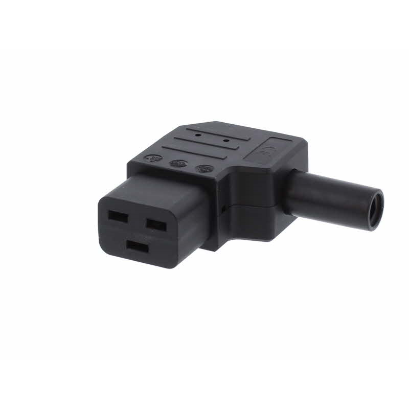 Black C19 Right Angled Rewireable Socket. 16A | EuroNetwork