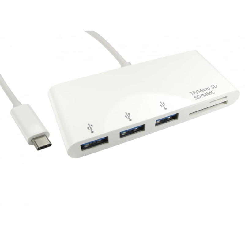 USB Type C 3 Port Hub And Card Reader Network Adaptor. 15Cm | EuroNetwork