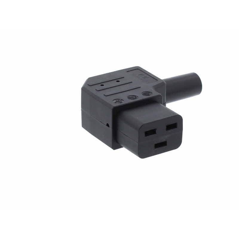 Black C19 Right Angled Rewireable Socket. 16A | EuroNetwork