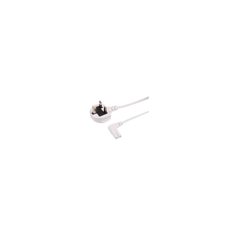 UK To Right Angled C7 White Power Cable. 2 Metre | EuroNetwork