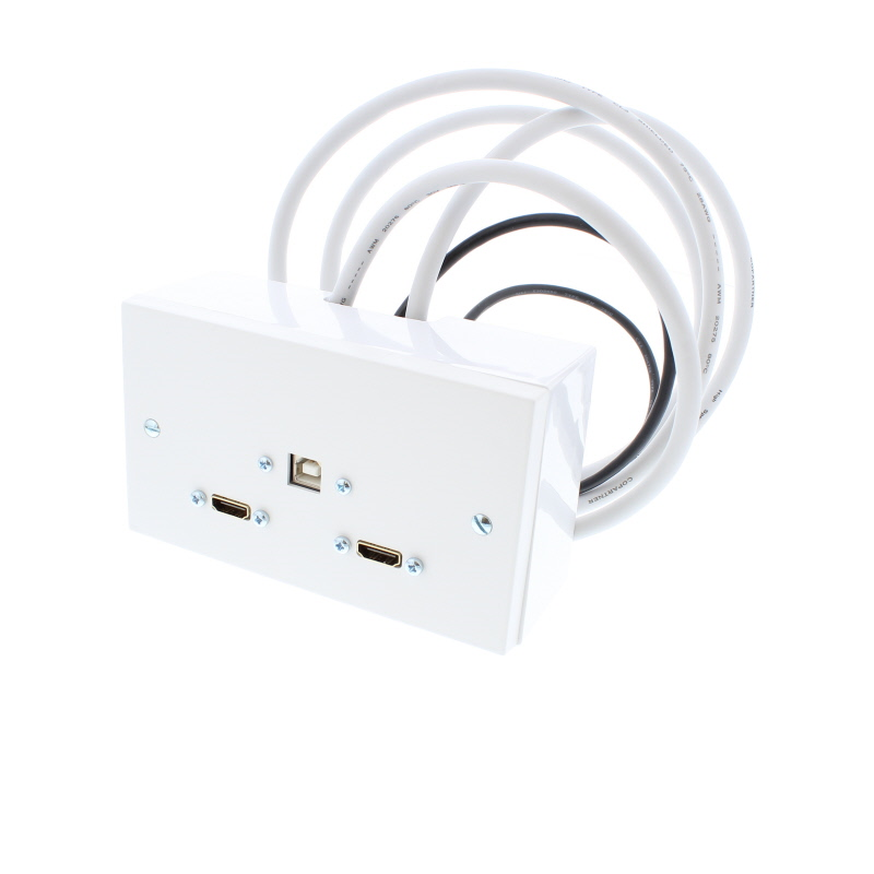2 Metre Twin Hdmi And 1 X Usb B-B Wall Plate. Double Gang White Plastic ...