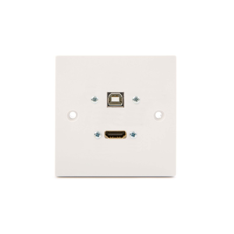 White HDMI, USB B-A Wall Plate. Female Fly Lead. | EuroNetwork
